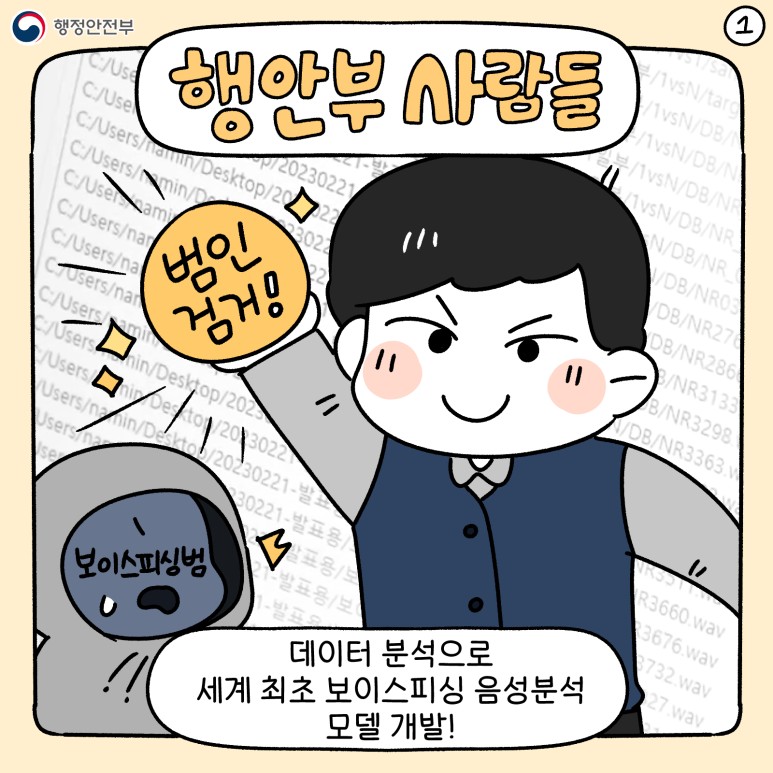 [웹툰] 행안부사람들 "데이터분석으로 세계 최초 보이스피싱 음성분석 모델 개발" | 혁신24 - 정부혁신 홈페이지 >